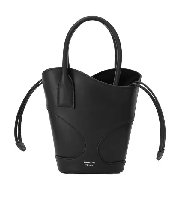 FERRAGAMO Cut Out Detailed Bucket Bag - Black