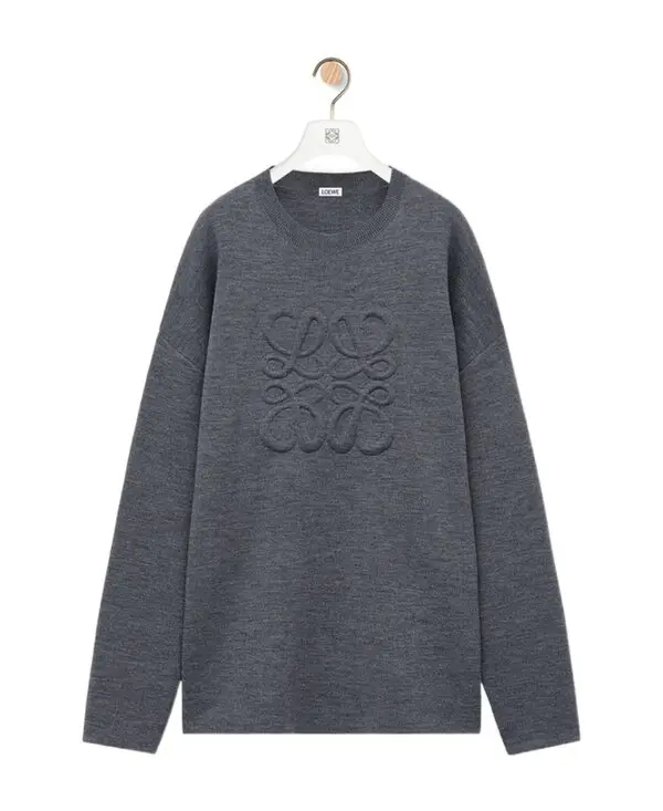 Loewe Logo Detailed Crewneck Jumper - Light Mixed Gray