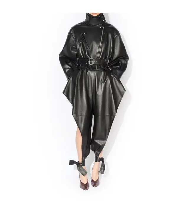 Alaïa Belted High-neck Leather Jacket