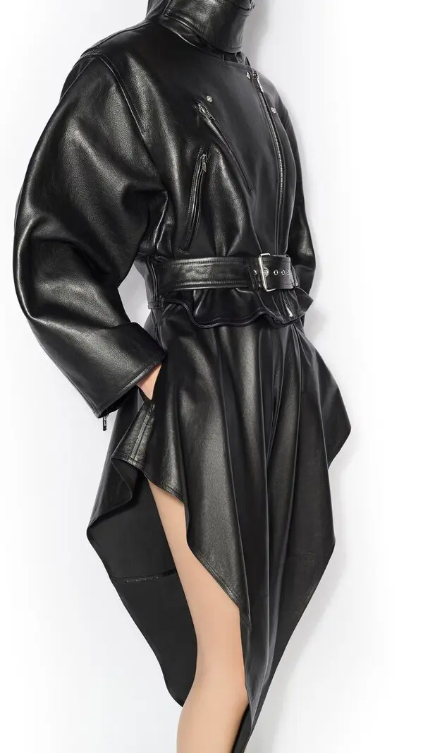 Alaïa Belted High-neck Leather Jacket