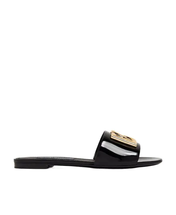 Dolce & Gabbana Dg Logo Plaque Flat Slides - Black