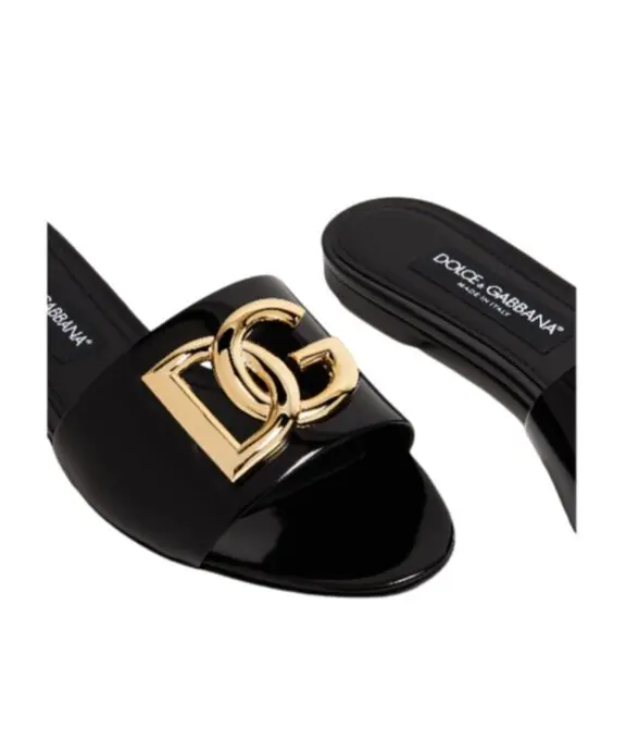 Dolce & Gabbana Dg Logo Plaque Flat Slides - Black