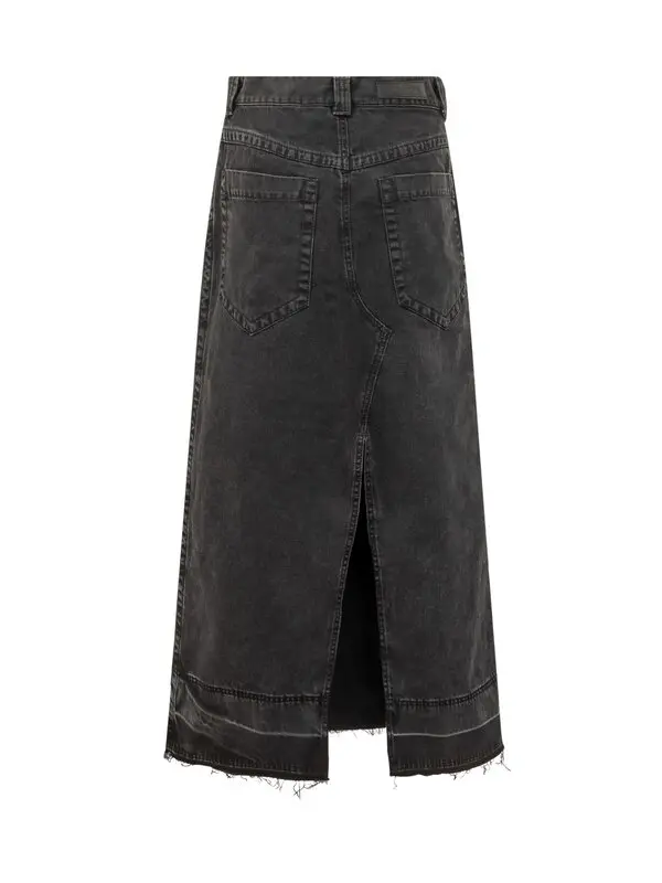 Palm Angels Frayed Hem Midi Denim Skirt