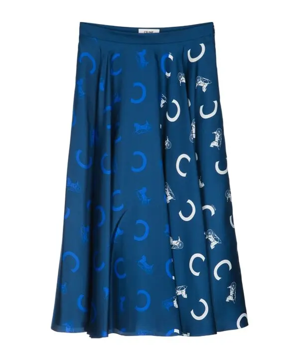 Celine Silk Twill High-waisted Midi Skirt - Blue