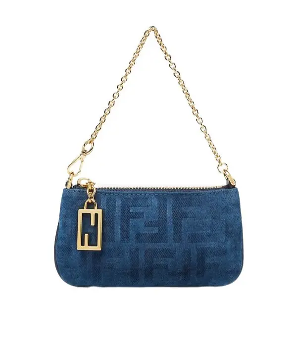 Fendi Baguette Ff Denim Mini Pouch - Blue