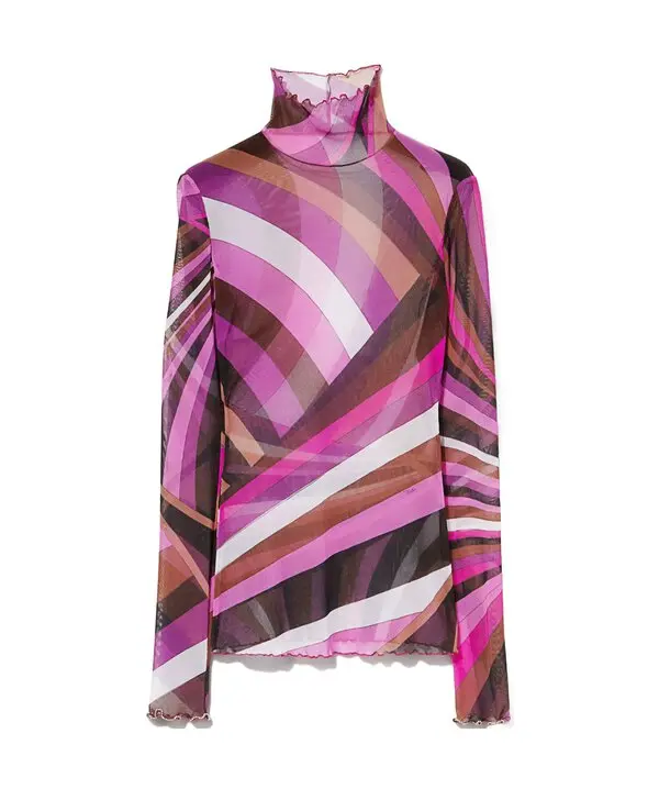 Emilio Pucci Long-sleeved Geometric Print High Neck Top - Fuchsia/chocolate Brown/dark Purple/white