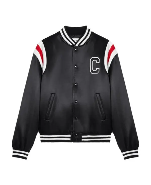 Celine Bomber Jacket In Thick Satin - Black