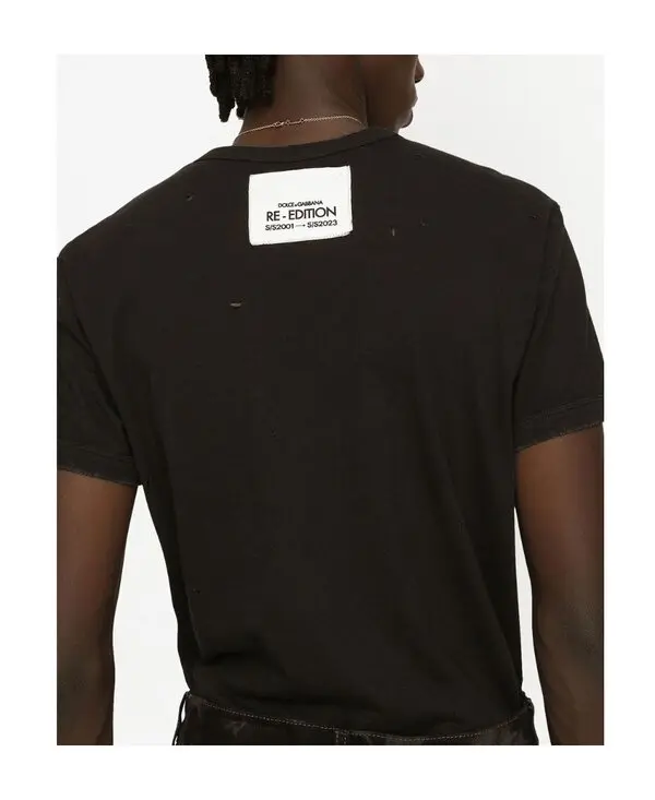 Dolce & Gabbana Dolce Gabbana Punched-holes V-neck T-shirt - Black