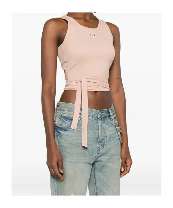 DIESEL® Ribbed Tank Top With Front Tie Detail - Nude
