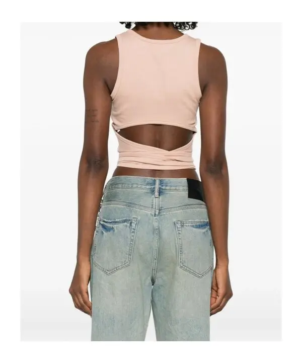 DIESEL® Ribbed Tank Top With Front Tie Detail - Nude