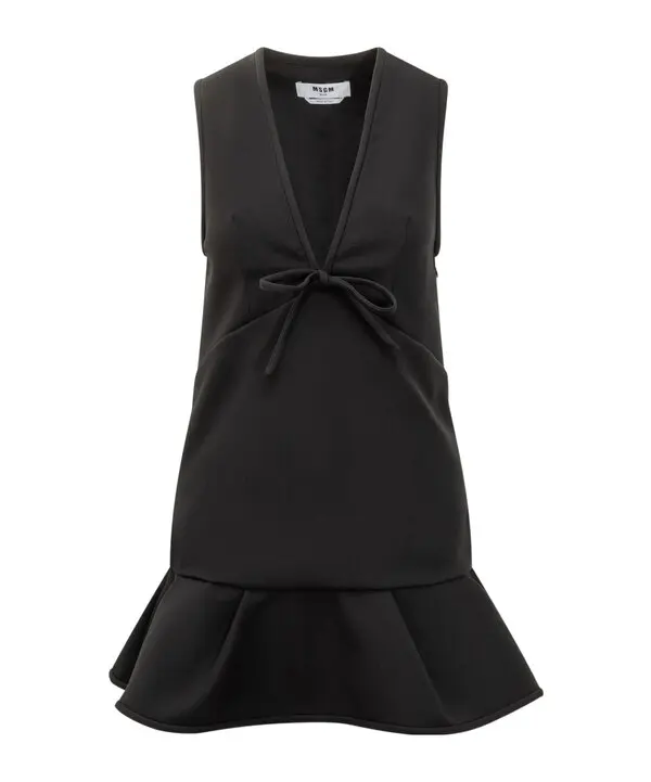 MSGM Sleeveless V-neck Dress With Bow Detail And Ruffled Hem - Black