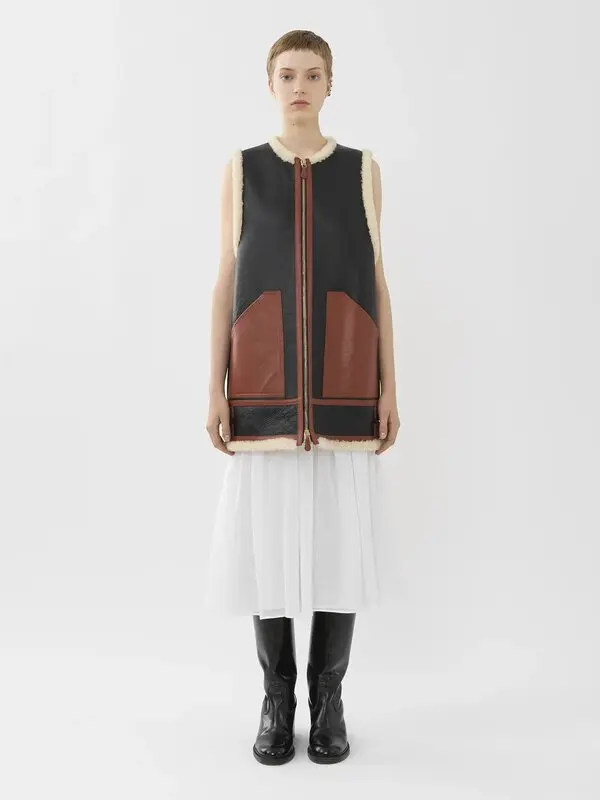 Chloé Sheepskin Vest With Fur Trim