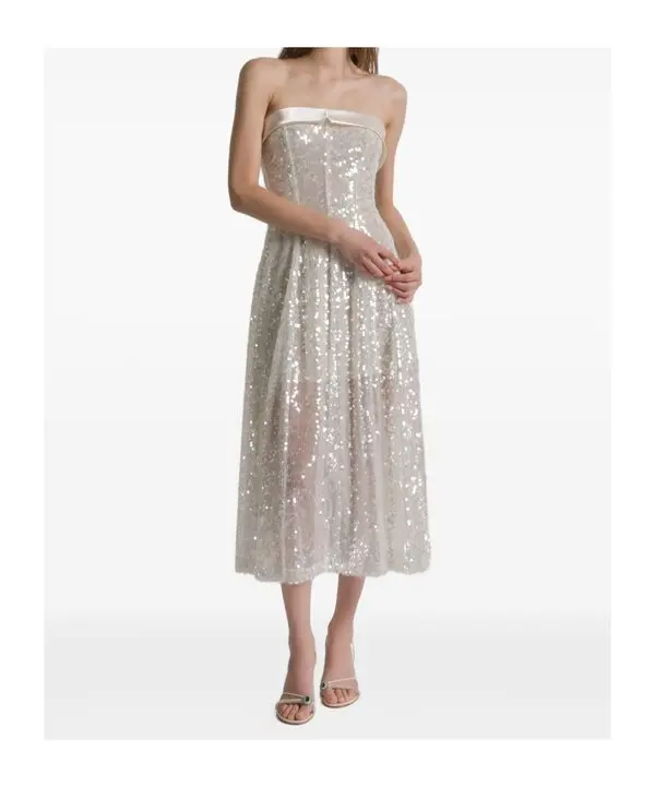 Alberta Ferretti Strapless Sequin Dress - White