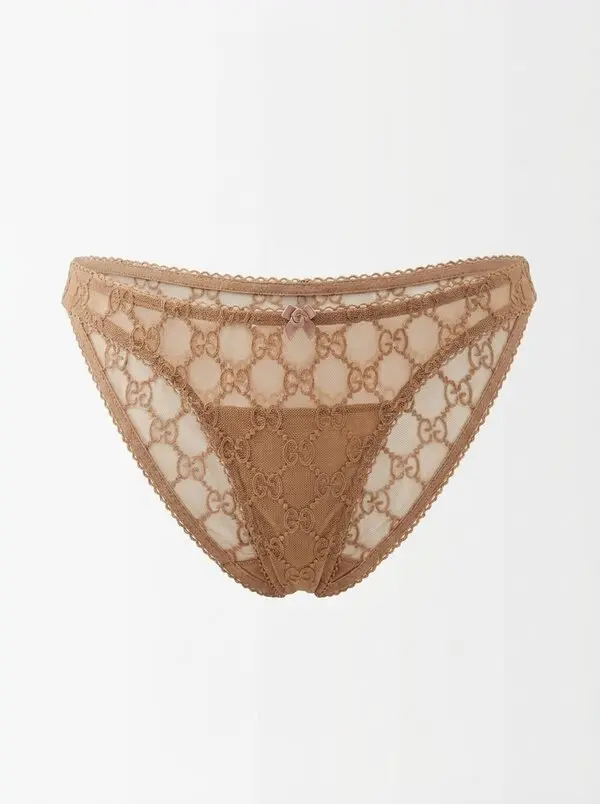 Gucci Gg Jacquard Tulle Briefs - Nude