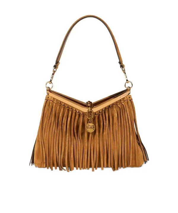 Etro Fringing Medium Vela Bag With Detachable Shoulder Strap - Camel