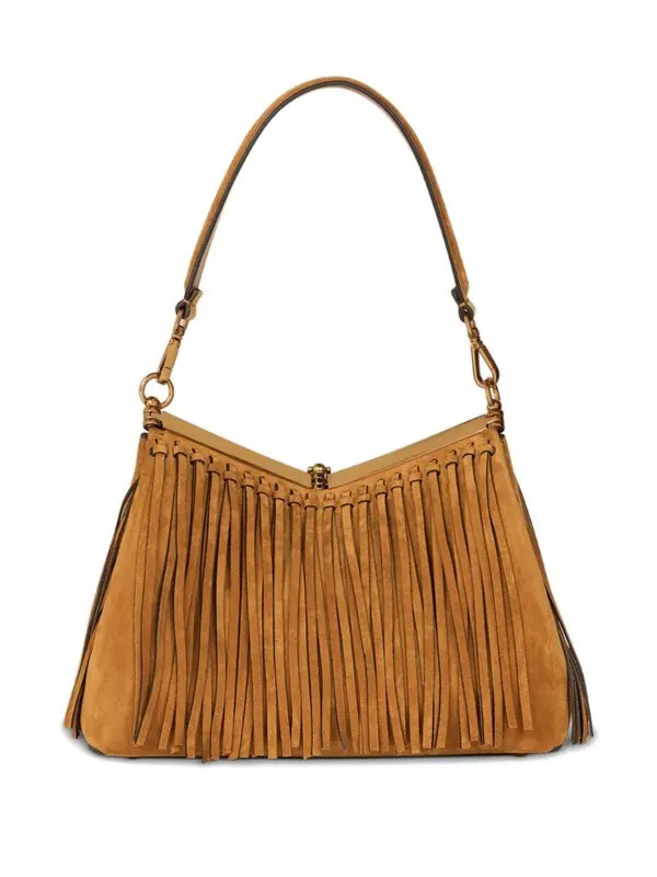 Etro Fringing Medium Vela Bag With Detachable Shoulder Strap - Camel