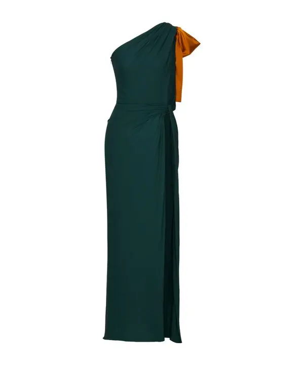 Saint Laurent One-shoulder Draped Silk Maxi Dress With Satin Bow Detail
