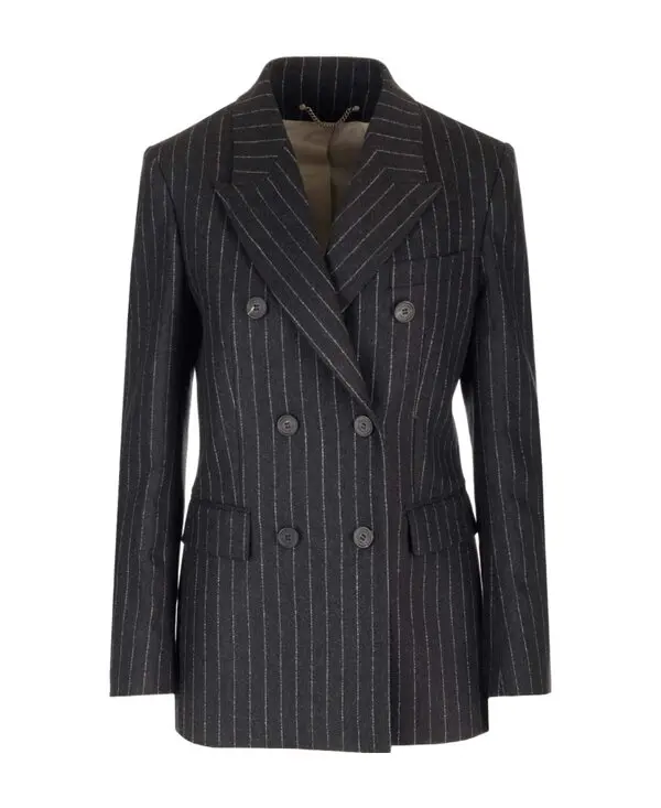 GOLDEN GOOSE Double-breasted Blazer In Gray Melange Wool - Black