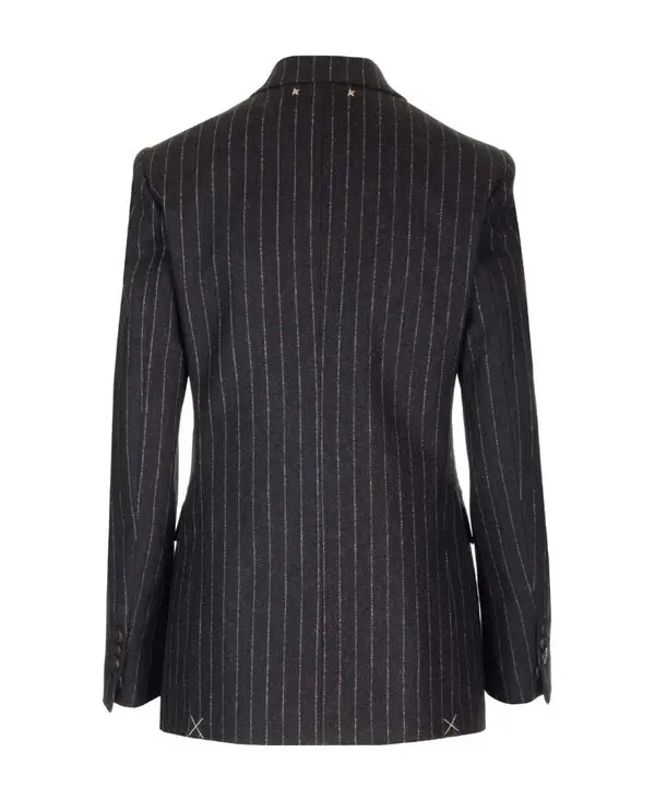 GOLDEN GOOSE Double-breasted Blazer In Gray Melange Wool - Black