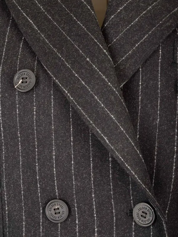 GOLDEN GOOSE Double-breasted Blazer In Gray Melange Wool - Black