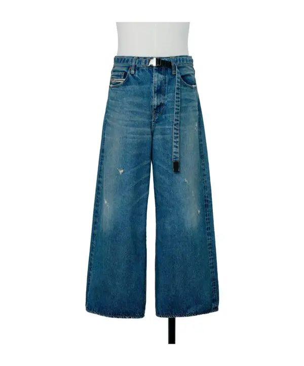 Sacai Wide-leg Jeans With Belt Loops And Distressed Details
