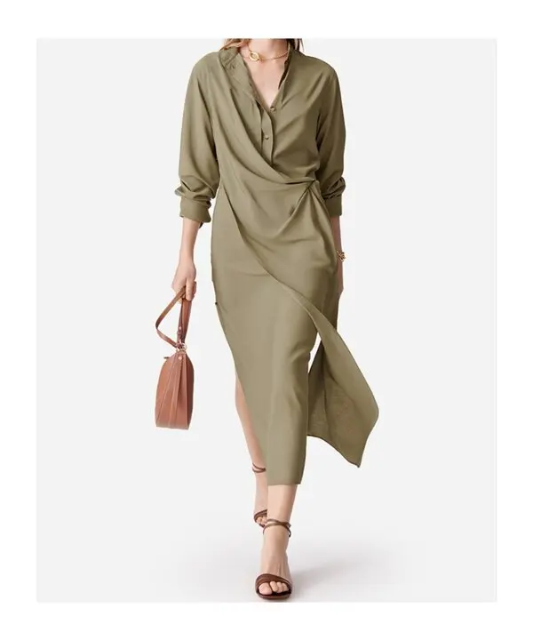 Vanessa Bruno Long Sleeve V-neck Slit Dress