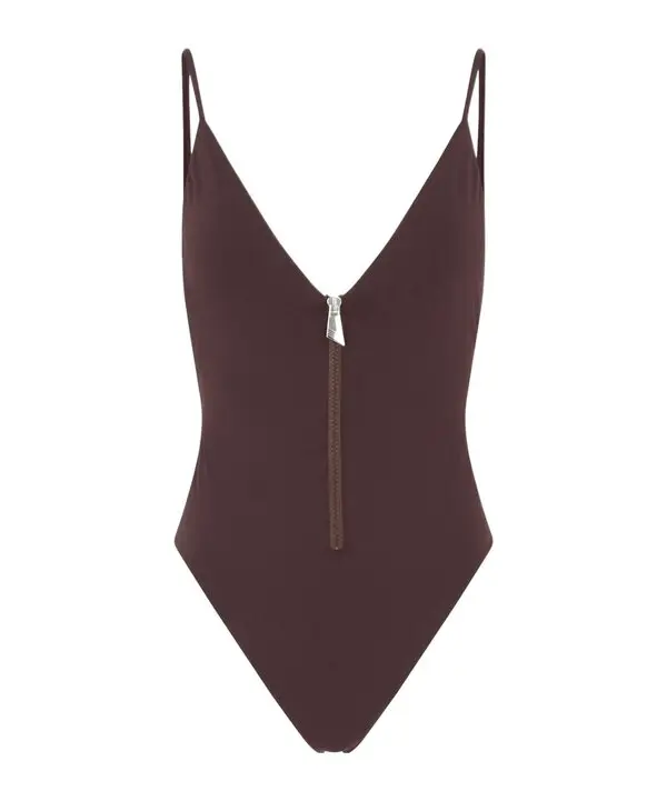 Attico The Il Primo Bagno Zipped One-piece Swimsuit - Dark Brown