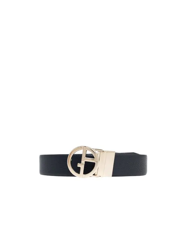 Giorgio Armani Logo Buckle Leather Belt - Black