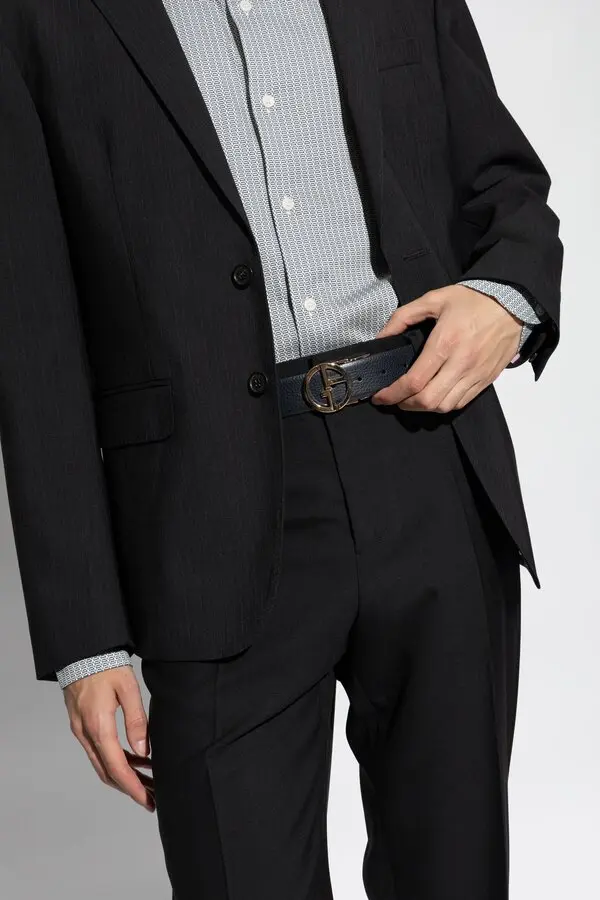 Giorgio Armani Logo Buckle Leather Belt