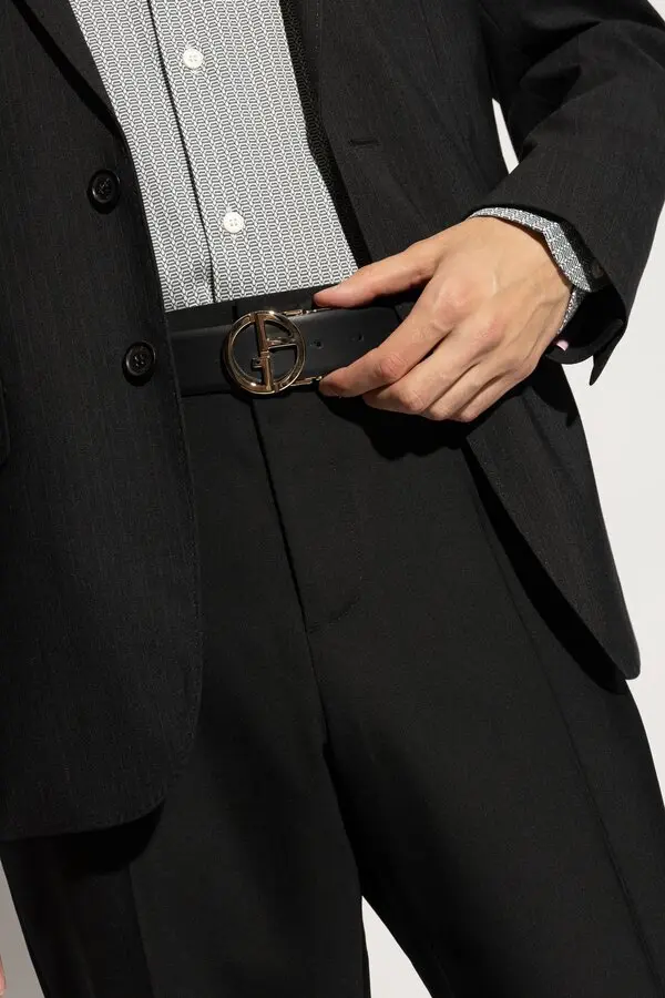 Giorgio Armani Logo Buckle Leather Belt