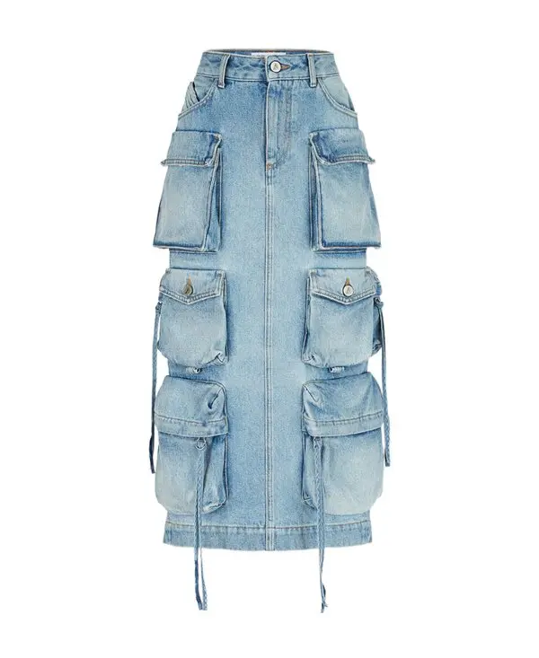 Attico Logo Embroidered Denim Cargo Skirt - Blue