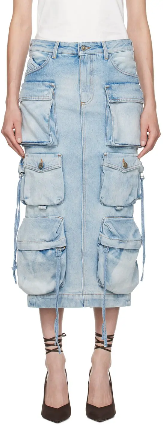 Attico Logo Embroidered Denim Cargo Skirt - Blue