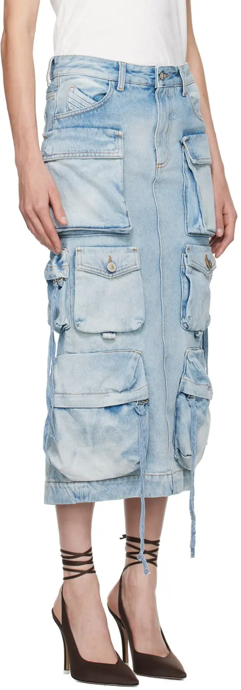 Attico Logo Embroidered Denim Cargo Skirt - Blue