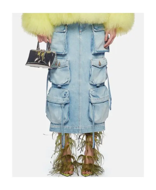 Attico Logo Embroidered Denim Cargo Skirt - Blue