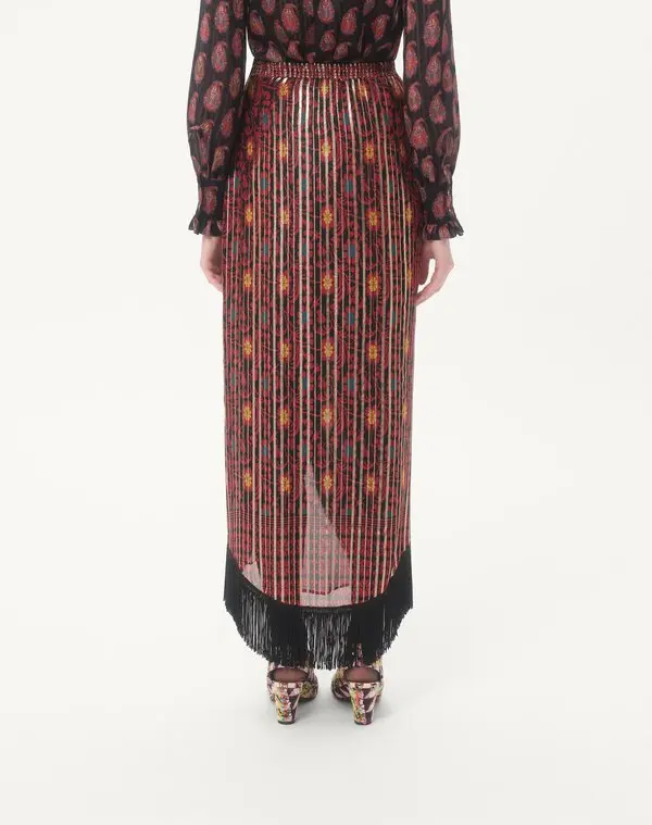 Valentino Garavani Fringed Floral-print Maxi Skirt