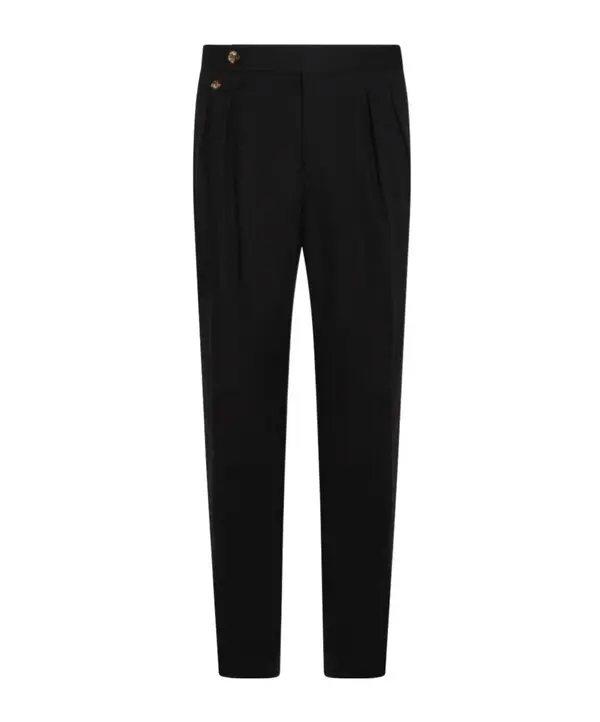Brunello Cucinelli Pleated Straight Leg Pants With Button Detail - Black