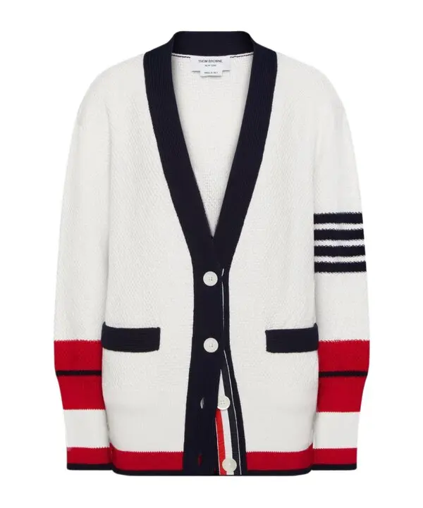 Thom Browne Tennis Racquet Intarsia Cardigan - White