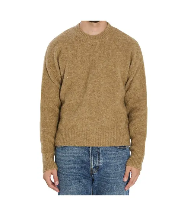 Ami Logo Embroidered Crewneck Jumper - Camel
