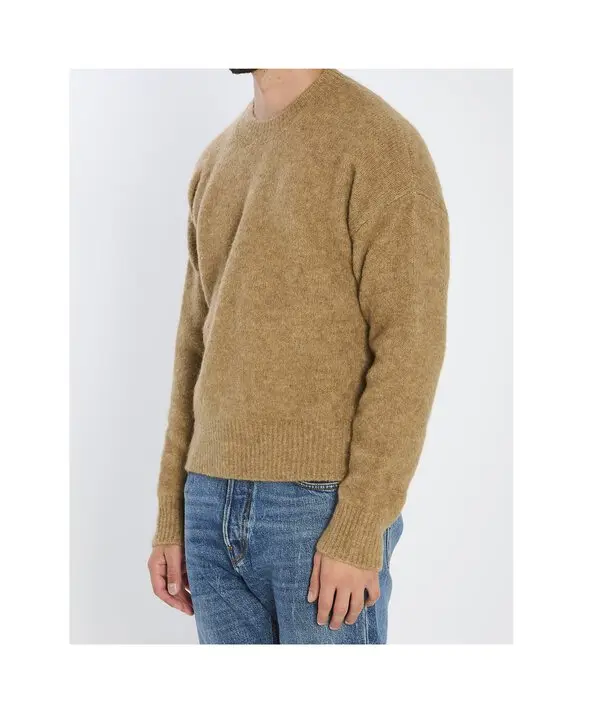 AMI Paris Logo Embroidered Crewneck Jumper - Camel