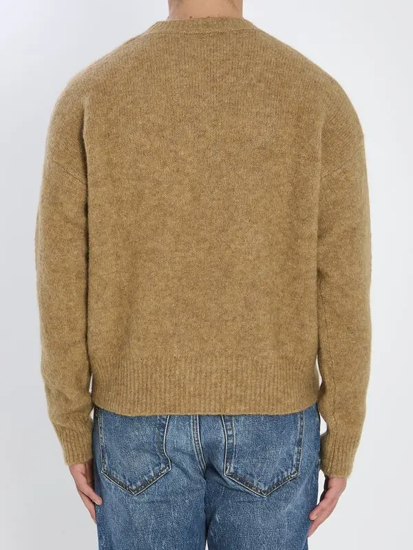 AMI Paris Logo Embroidered Crewneck Jumper - Camel