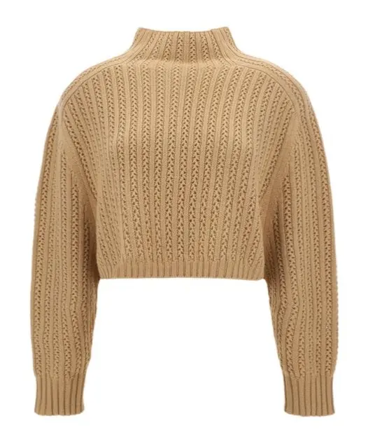 Max Mara Hodeida Cropped High Neck Cardigan - Camel