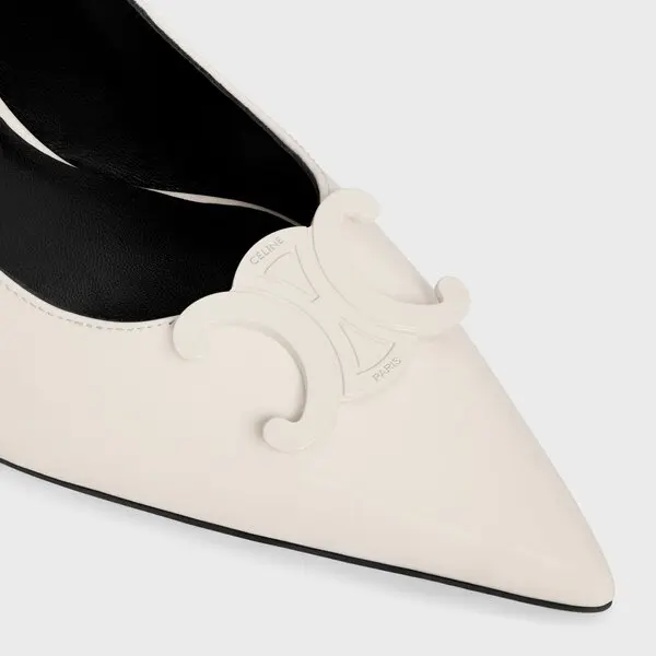 Celine Alma Triomphe Slingback In Patent Calfskin - White