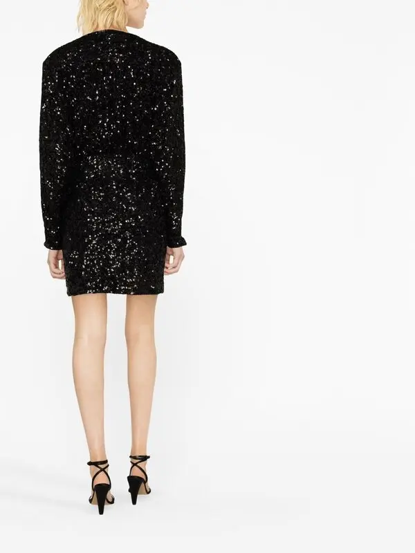 ROTATE BY BIRGER CHRISTENSEN Long-sleeved Sequin V-neck Mini Dress