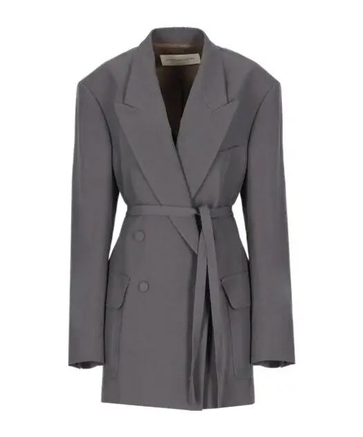 Dries Van Noten Double-breasted Belted Blazer - Grey
