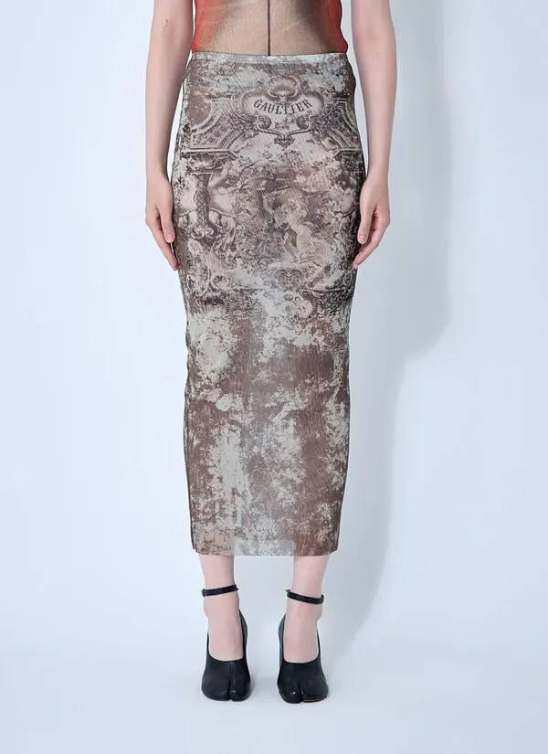 JEAN PAUL GAULTIER Médaillon Print Mesh Midi Skirt