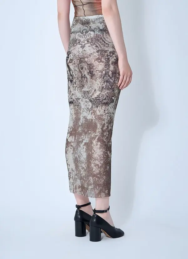 JEAN PAUL GAULTIER Médaillon Print Mesh Midi Skirt