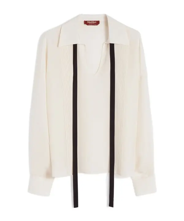 Max Mara Pintuck Tie-neck Blouse