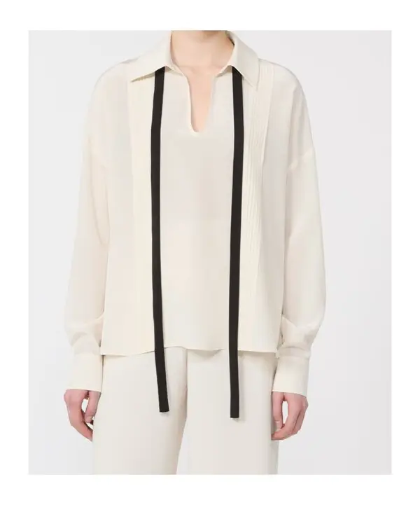 Max Mara Pintuck Tie-neck Blouse