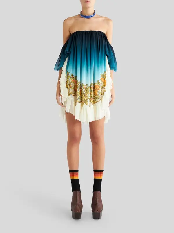 Etro Ombré Ornamental Print Ruffled Dress