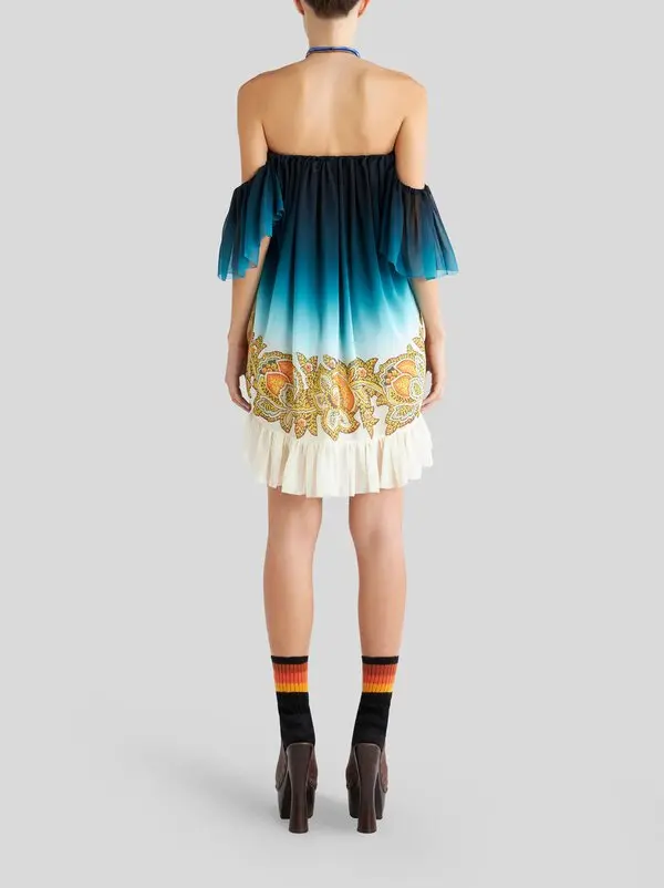 Etro Ombré Ornamental Print Ruffled Dress